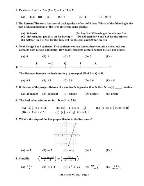 Math 2012 SAC test