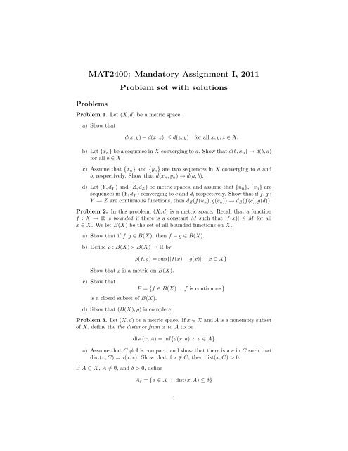 Solutions to Mandatory assignment 1