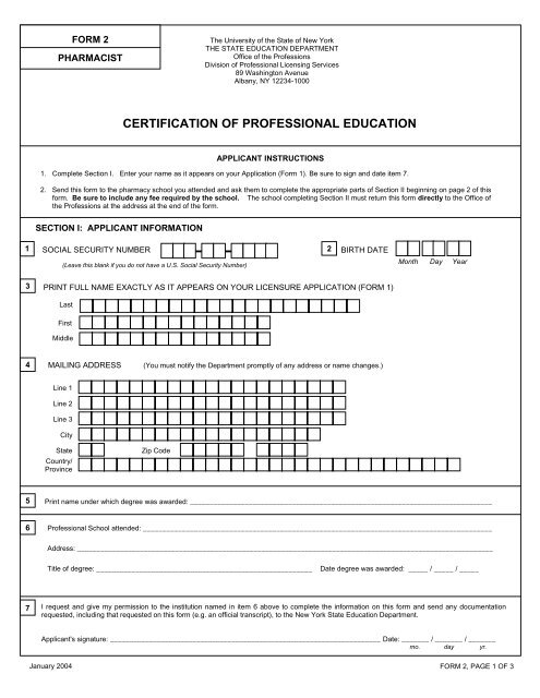 Pharmacist Form 2 - Certification of Professional Education
