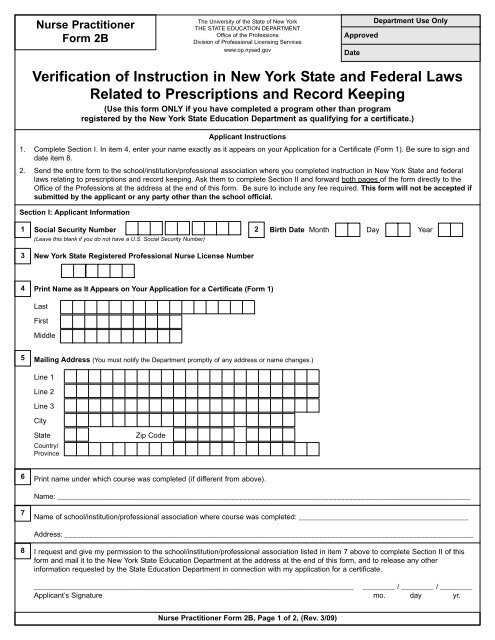 Nurse Practitioner Form 2B - Office of the Professions - New York ...