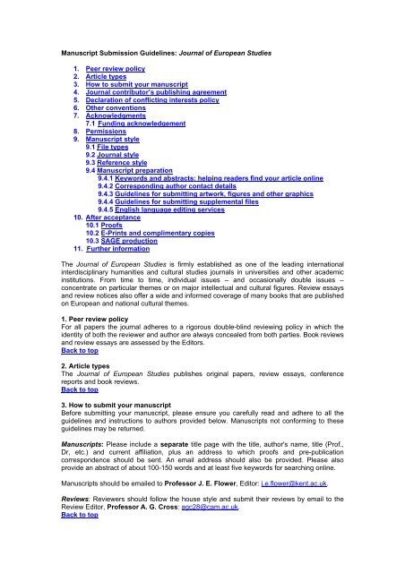 Manuscript Submission Guidelines Sage