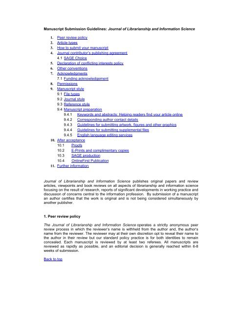 Manuscript Submission Guidelines Journal Of Librarianship Sage