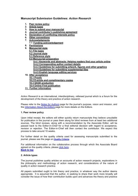 Manuscript Submission Guidelines Action Research Sage