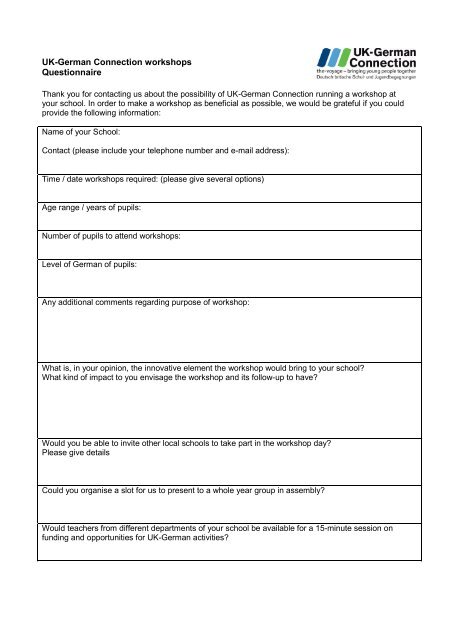 UK-German Connection workshops Questionnaire - The Voyage