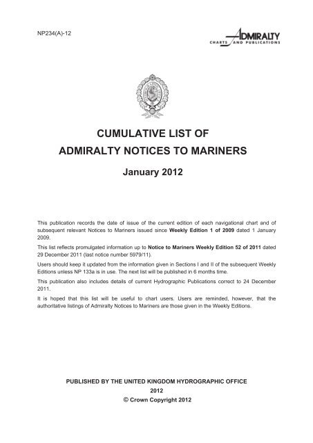 cumulative list of admiralty notices to mariners - United Kingdom ...