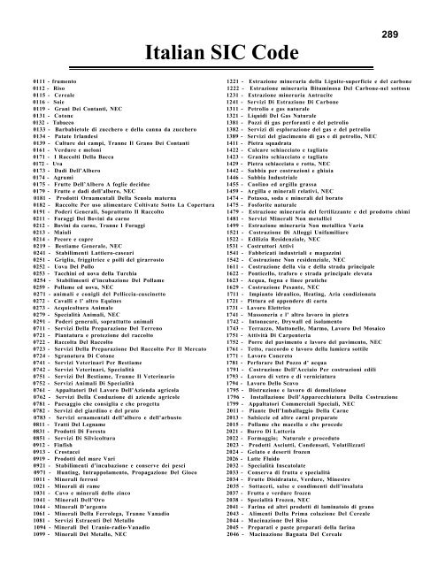 Italian SIC Code - Global Contact