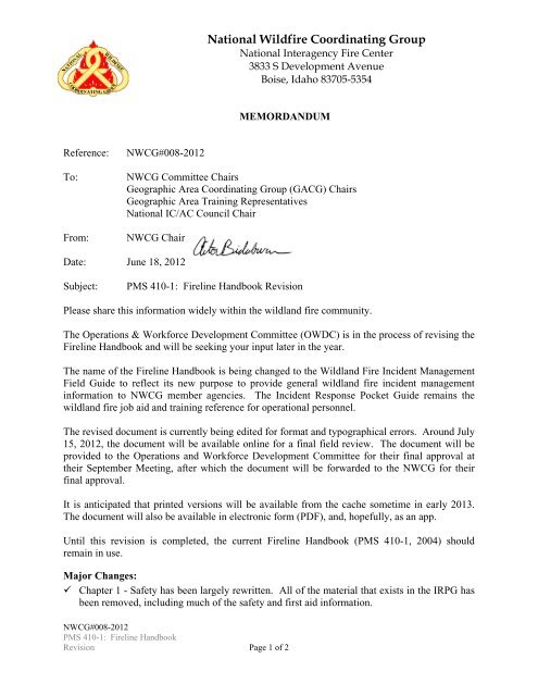 PMS 410-1: Fireline Handbook Revision - National Wildfire ...