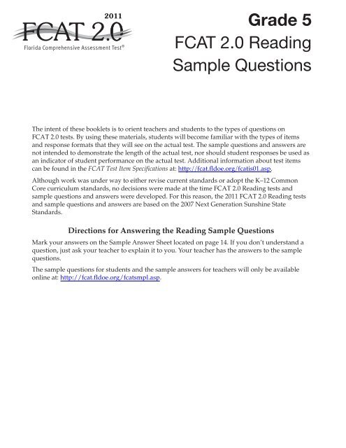 2011 FCAT 2.0 Grade 5 Reading Sample Questions