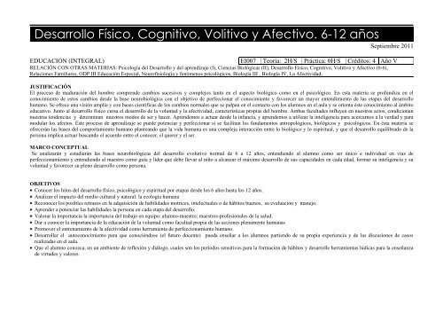 Desarrollo FÃ­sico, Cognitivo, Volitivo y Afectivo. 6-12 aÃ±os