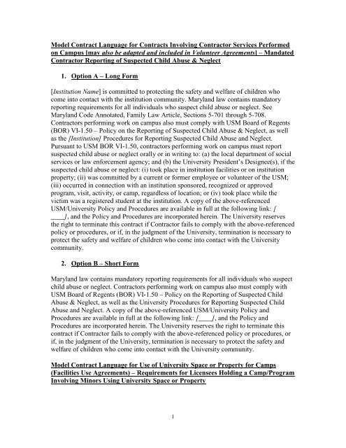 Model Contract Language for Contracts Involving Contractor ...