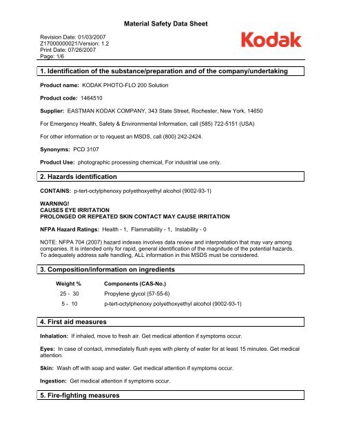 MSDS Kodak Photo-Flo 200 Solution - Merry X-Ray