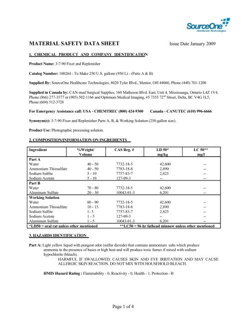 MSDS New 3-7-90 Fixer and Replenisher 250G - Merry X-Ray