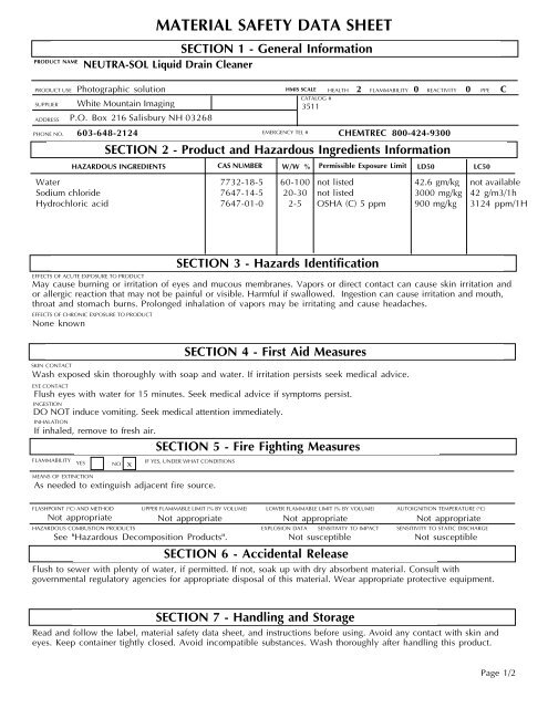MSDS NEUTRA-SOL Drain Cleaner - Merry X-Ray