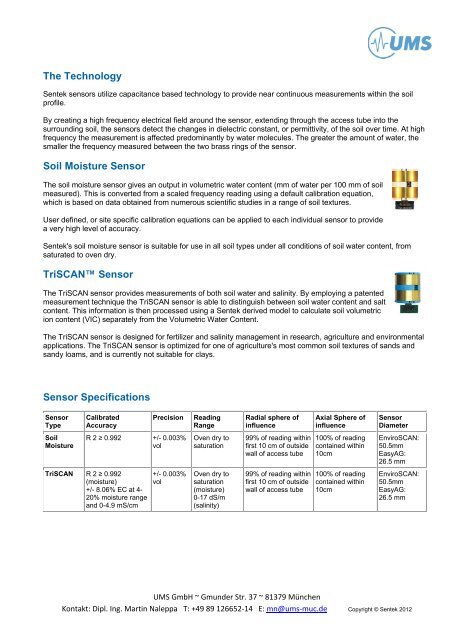 The Technology Soil Moisture Sensor TriSCANâ ¢ Sensor ... - UMS