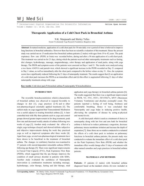 THERAPEUTIC APPLICATION OF A COLD CHEST PACK IN ...