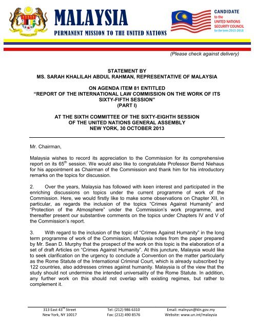 MALAYSIA - Permanent Missions to the United Nations