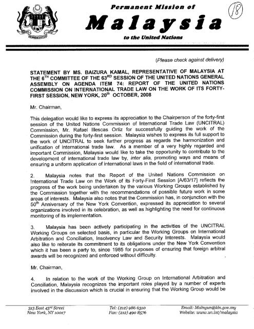 Malaysia - Permanent Missions to the United Nations
