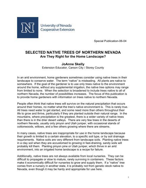 Selected Native Trees of Northern Nevada - University of Nevada ...