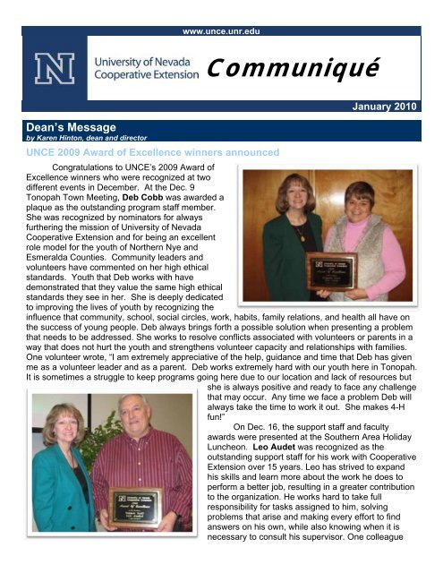University of Nevada Cooperative Extension Communique - January ...