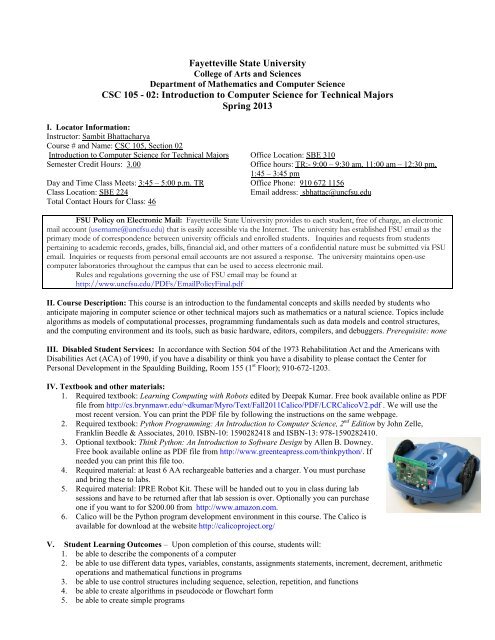 Csc 105 Introduction To Computer Science For Technical Majors