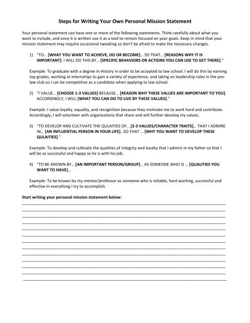 Steps For Writing Your Own Personal Mission Statement