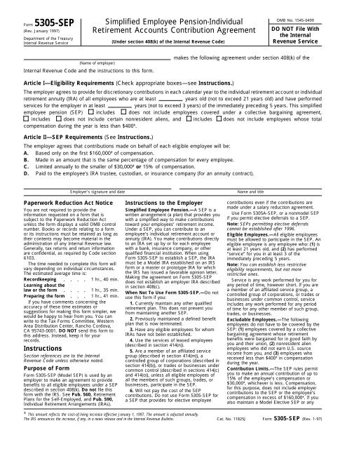 Form 5305-SEP (Rev. January 1997)