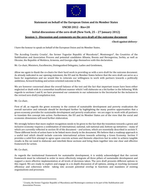 Statement on behalf of the European Union and its ... - Rio+20