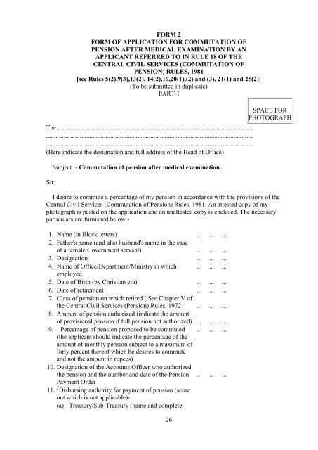 26 FORM 2 FORM OF APPLICATION FOR ... - Pensioners' Portal