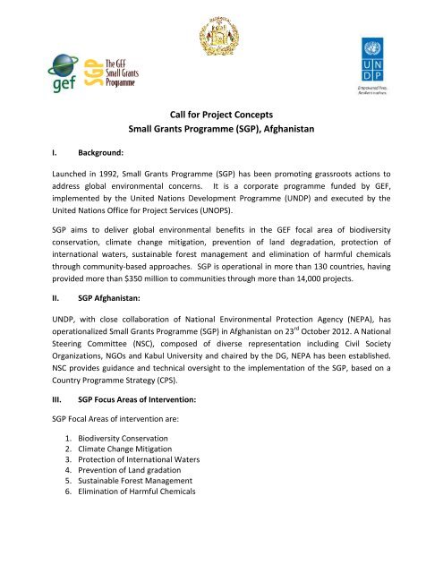 GEF SGP Call for Concept English - UNDP Afghanistan
