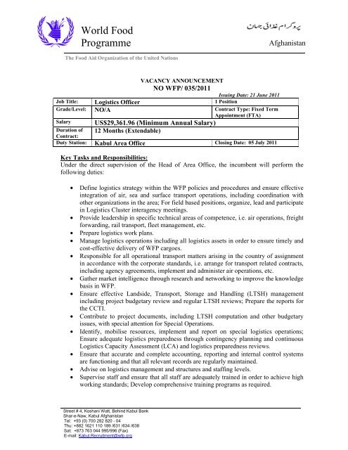 Logistics Officer Kabul Area Office - UNDP Afghanistan