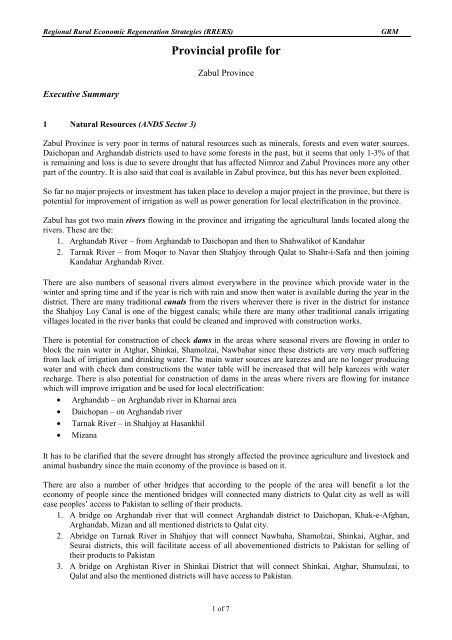 Zabul Provincial Profile - UNDP Afghanistan