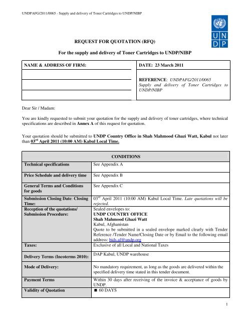 REQUEST FOR QUOTATION (RFQ) For the supply and delivery of ...