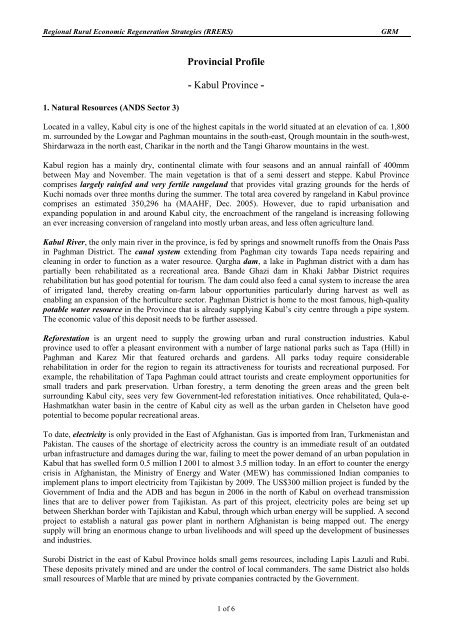 Kabul Provincial Profile - UNDP Afghanistan