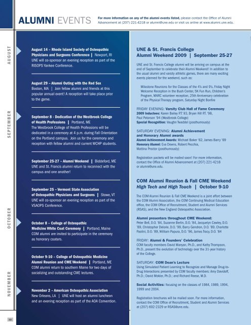 ALUMNI EVENTS For more information on any of the alumni