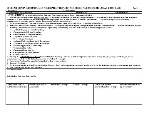 STUDENT LEARNING OUTCOMES ASSESSMENT REPORT ... STUDENT LEARNING OUTCOMES ASSESSMENT REPORT ...
