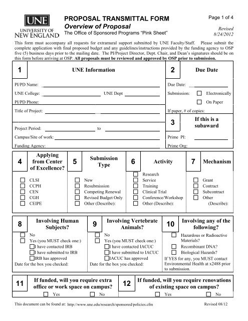 PROPOSAL TRANSMITTAL FORM Overview of Proposal