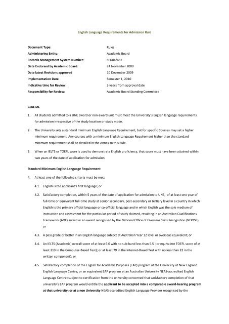 English Language Requirements for Admission Policy - University of ...