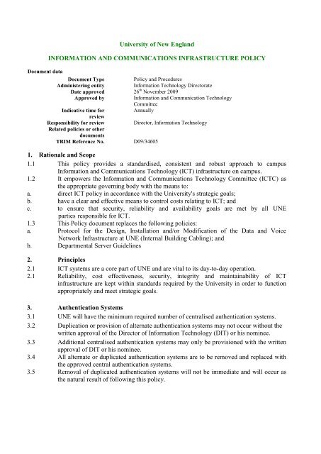 Information and Communications Infrastructure Policy - University of ...