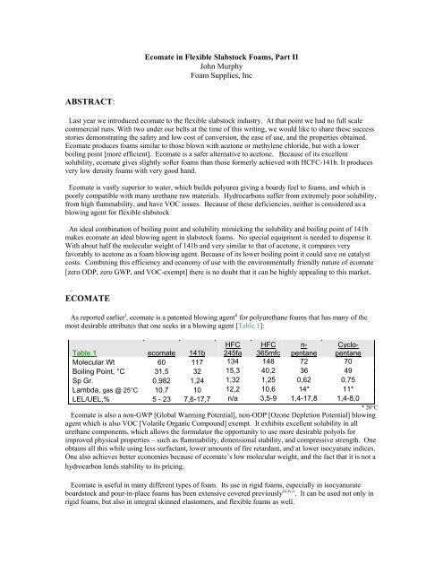 Ecomate in Slab and Molded Flexible Foams