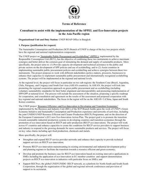 Standard Format for Terms of Reference (ToR) - UNEP