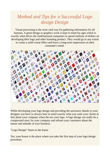 Method and Tips for a Successful Logo design Design