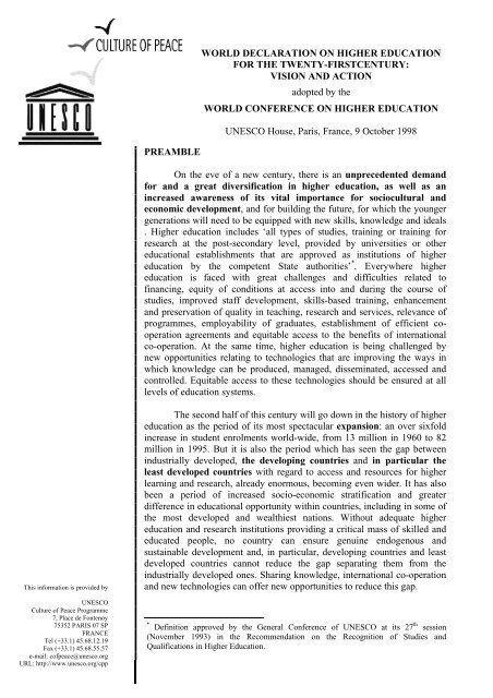 World Declaration on Higher Education for the Twenty-First ... - Unesco