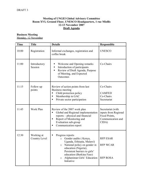 Draft Agenda - United Nations Girls' Education Initiative