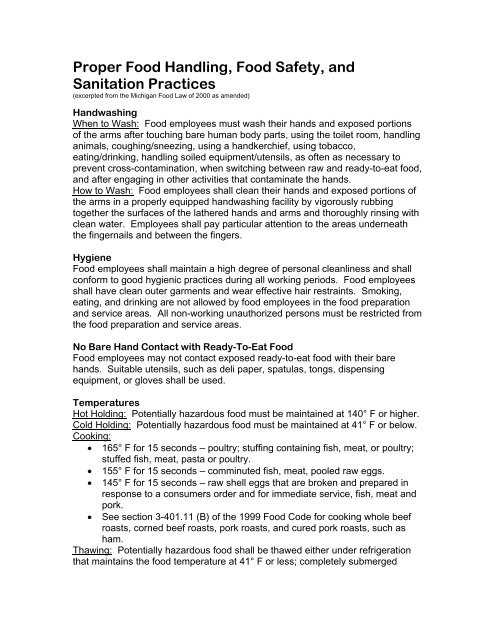 Proper Food Handling, Food Safety, and Sanitation Practices