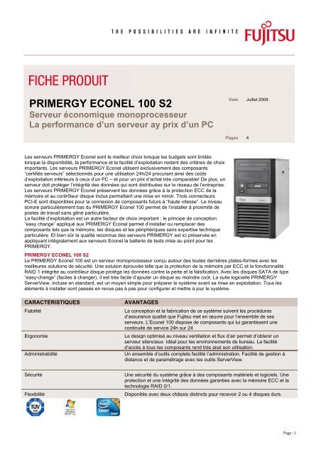PRIMERGY ECONEL 100 S2 Serveur économique ... - Fujitsu