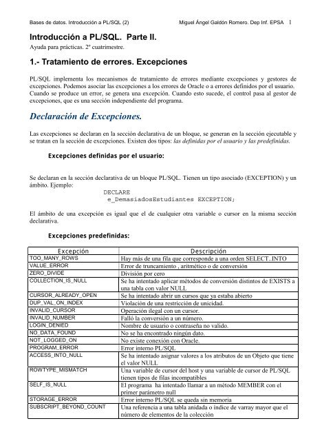 Declaración de Excepciones.