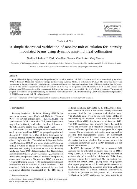 A simple theoretical verification of monitor unit calculation for ...
