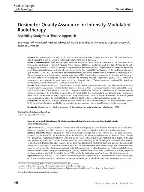 Dosimetric Quality Assurance for Intensity-Modulated Radiotherapy