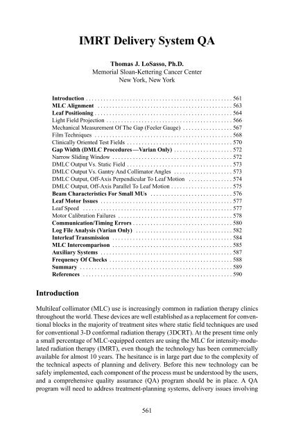 IMRT Delivery System QA - Medical Physics Publishing