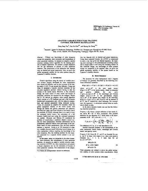 1992 Yoo - Adaptive variable structure tracking control for robot ... 1992 Yoo - Adaptive variable structure tracking control for robot ...